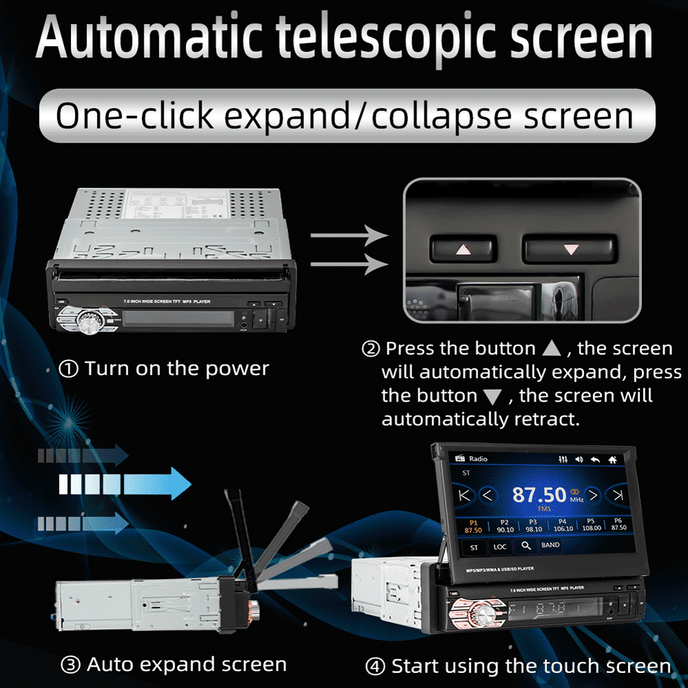 Podofo 1din Car Radio With 7" Motorized Retractable Touch Screen Gps Navigation Bt Fm Autoradio ...