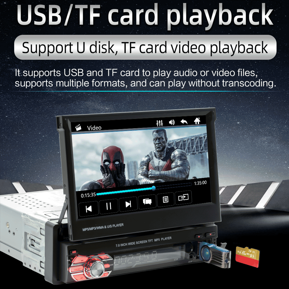 Podofo 1din Car Radio With 7" Motorized Retractable Touch Screen Gps Navigation Bt Fm Autoradio ...