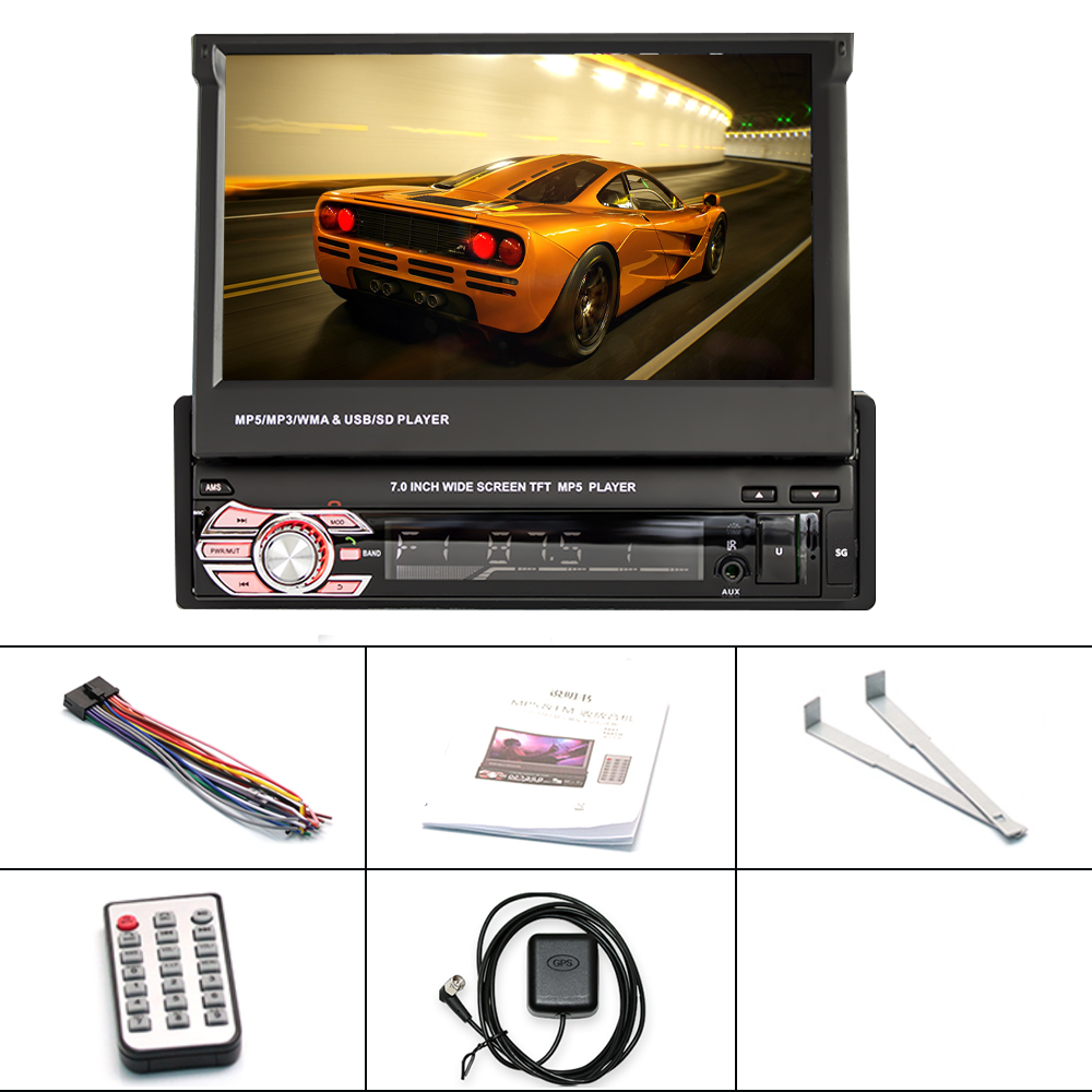 Podofo 1din Car Radio With 7" Motorized Retractable Touch Screen Gps Navigation Bt Fm Autoradio ...