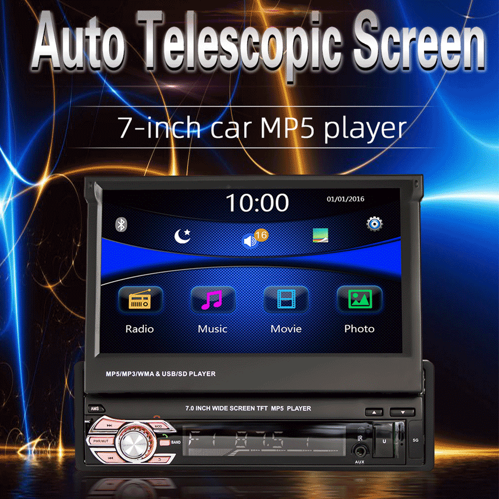 Podofo 1din Car Radio With 7" Motorized Retractable Touch Screen Gps Navigation Bt Fm Autoradio ...