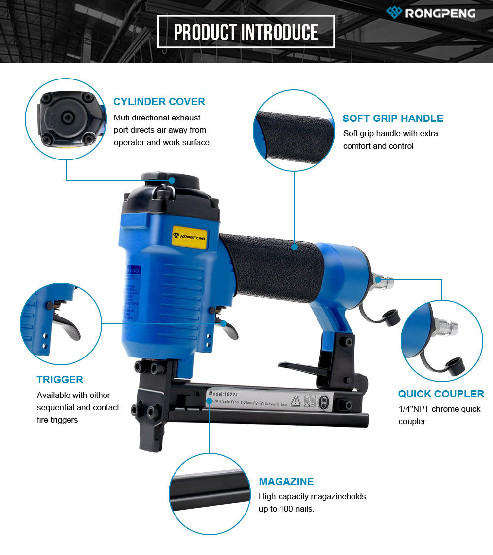 1022j Wide Crown Stapler Gun Rongpeng 120psi Pneumatic Air Nail Gun ...