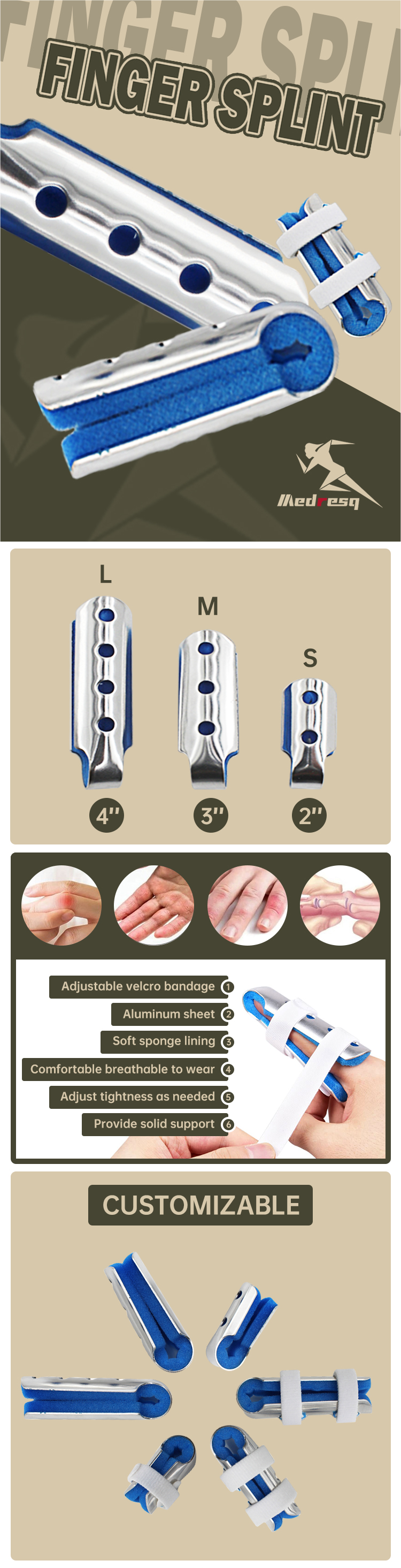 Aluminum Alloy Fracture Rehabilitation Fixed Sleeve Finger Splint - Buy ...