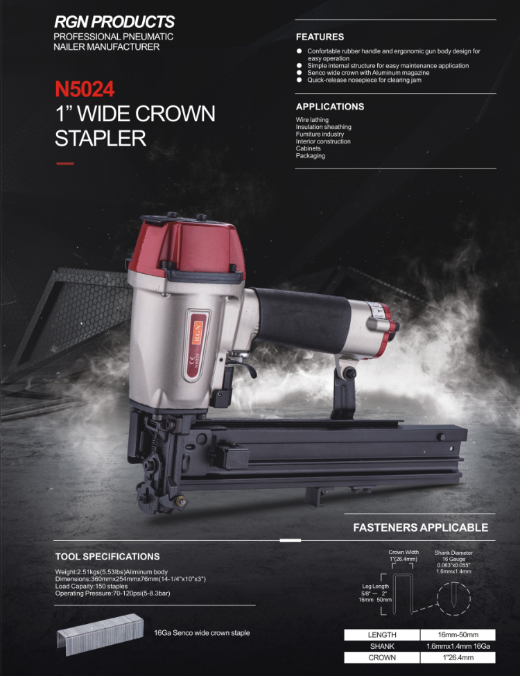 Buy Wholesale China 1" Wide Crown Air Stapler Gun 16s2 N5024 & 1 Crown ...
