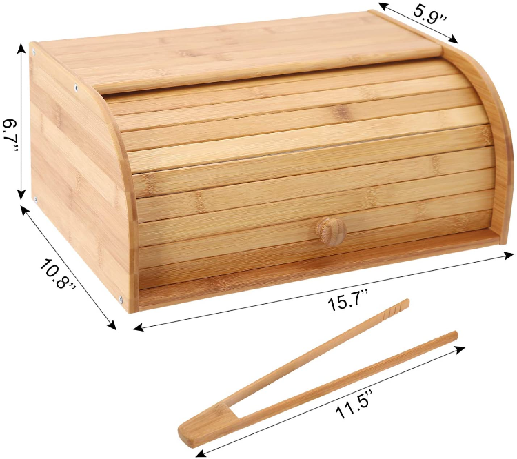 Large Capacity Roll Top And Removable Layer Bamboo Bread Box Food ...
