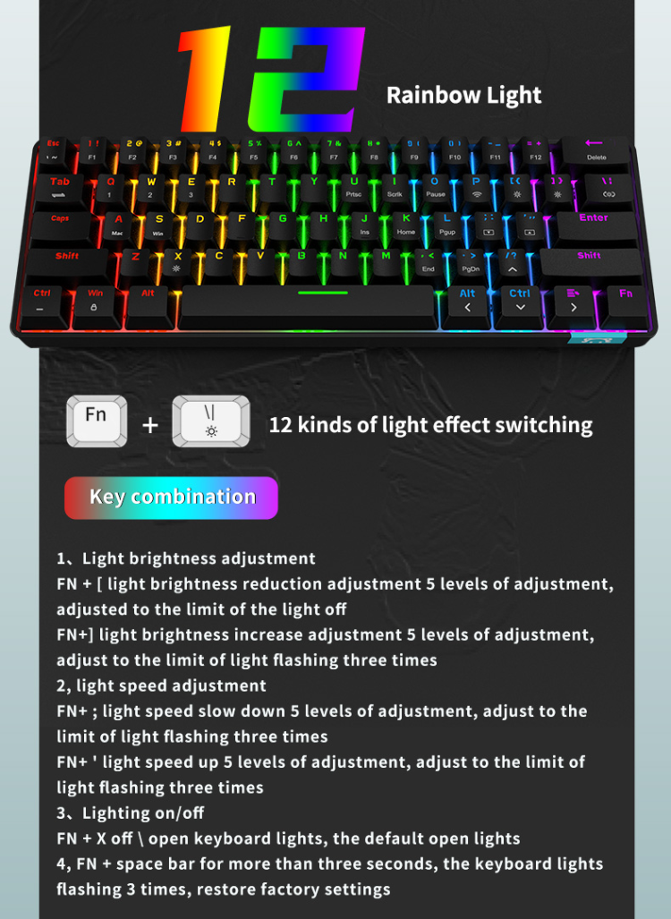 Buy Wholesale China Ajazz Stk61 Oem 61 Keys Wired Gaming Keyboard Led ...