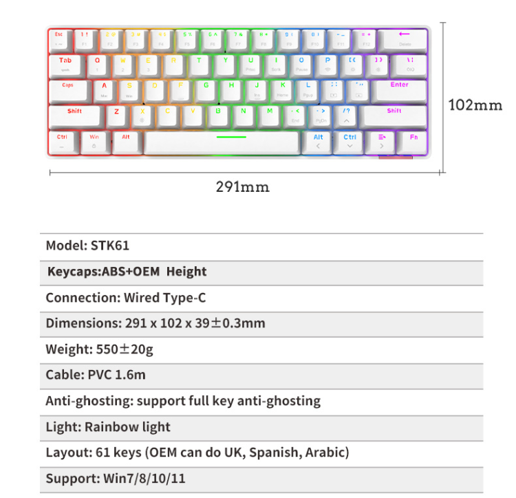 Buy Wholesale China Ajazz Stk61 Oem 61 Keys Wired Gaming Keyboard Led ...