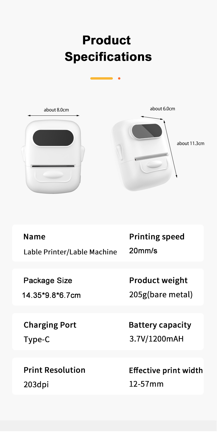 Manufacturer Mini Thermal Label Printer Portable Wireless 12-50mm ...