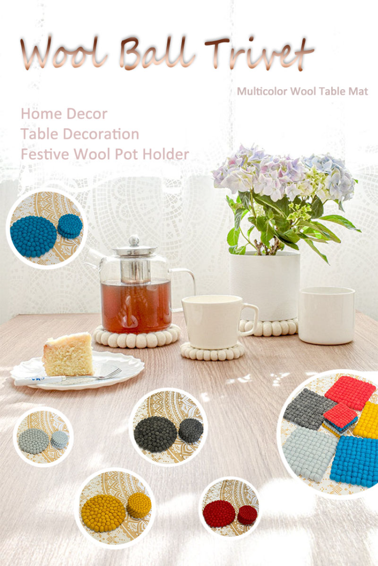 Multi Colors Wool Tab Colorful Felted Wool Ball Trivet For Hot Dishes ...