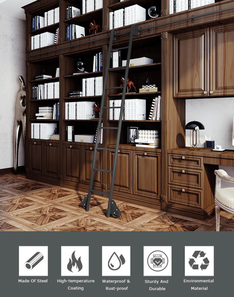 Library Ladder Hardware 4m Steel Sliding Bookshelf Ladder Hardware Kit ...