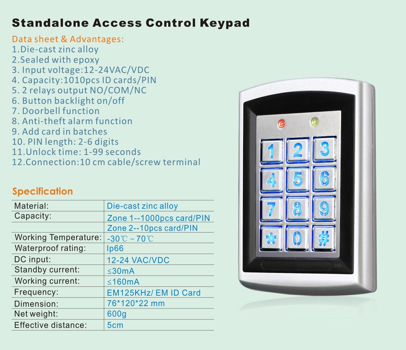 Buy Wholesale China Access Control Keypad Standalone Waterproof Sealed Ip66 Zinc Alloy 125khz ...