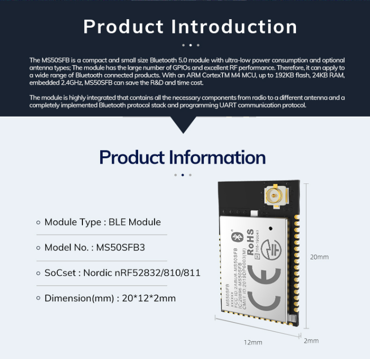 Minewsemi Nrf52810 Ms50sfb3 Ipex Transmitter Receiver Iot Uart Low Cost ...