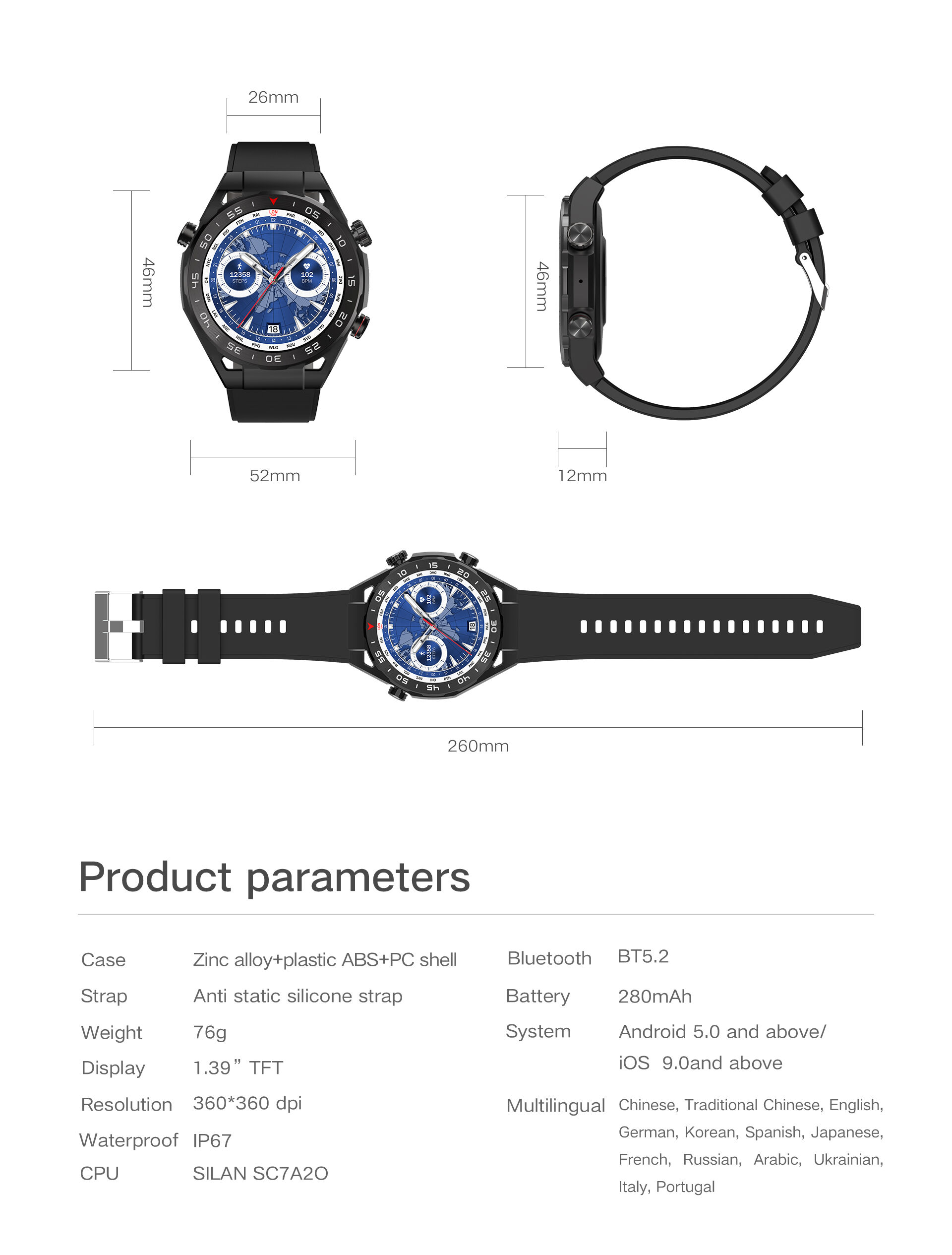 Zl96 New Arrivals Bluetooth Health Monitor Watch Blood Pressure Fitness ...