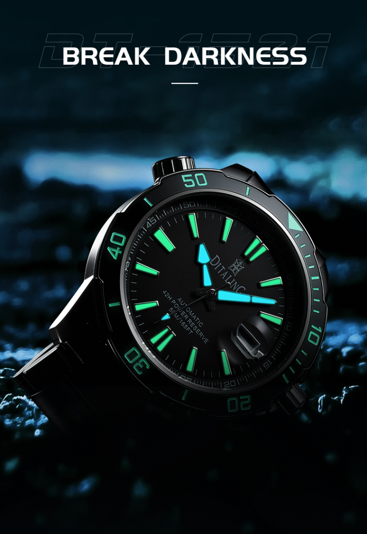 Ditaling Men Automatic Mechanical Watch Waterproof Watches Diver ...