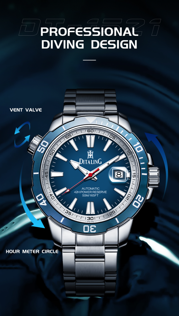 Ditaling Men Automatic Mechanical Watch Waterproof Watches Diver ...