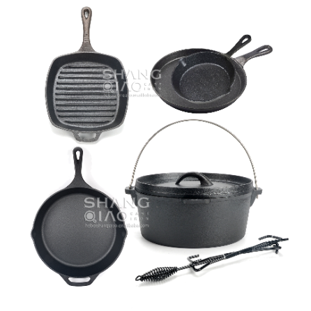 Camping Outdoor Bbq Campfire Pots And Pans Basics Pre-seasoned 5 Piece ...