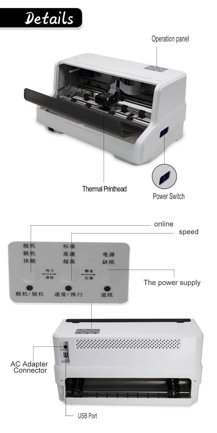 Iprtandbeeprt High Printing Speed Desktop Receipt Stylus Printer Passbook Invoice Dot Matrix