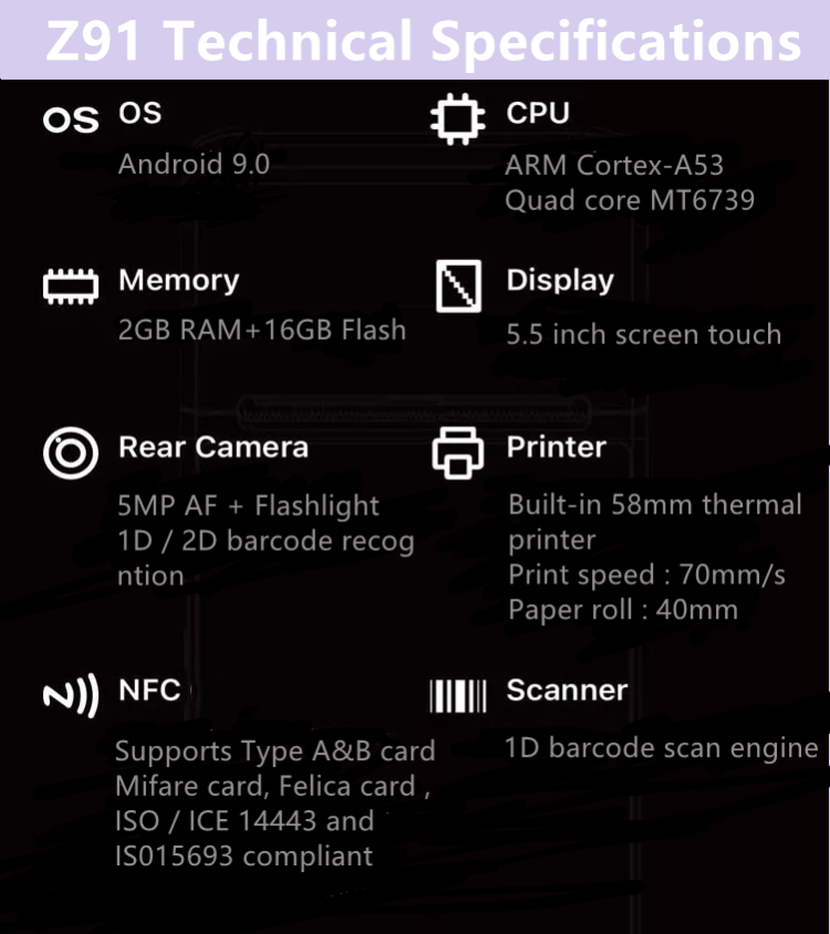 Buy Wholesale China Android 9.0 5.5 Inch Nfc Wifi Atp Z91 Handheld Pos Terminal Printer 58mm ...