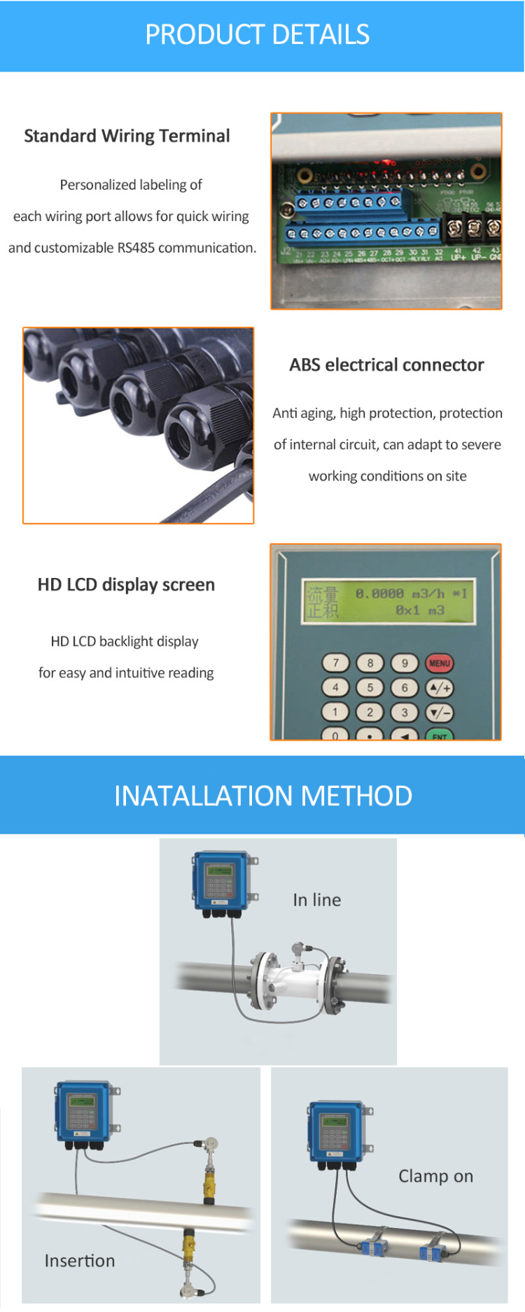 Flowmeter Dn15mm~dn6000mm Digital Clamp On Water Liquid Ultrasonic Flow ...