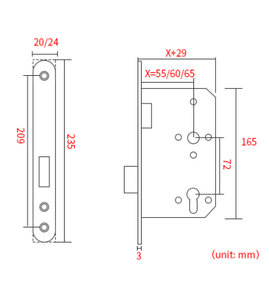 Mortice Deadlock Cylinder Lock Case Mortise Fire Deadbolt Lock Din Euro ...