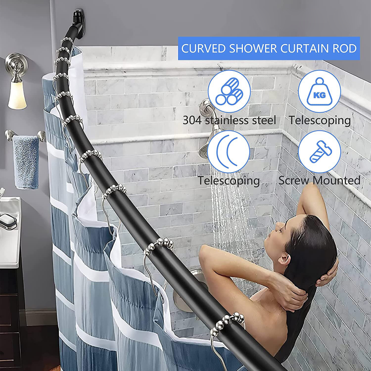 Black Curved Shower Curtain Rod 60 Inch Bathroom Bathtub Corner Shower Curtain Rod - Buy China ...