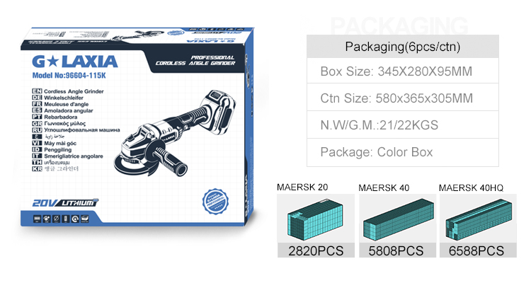 20v Cordless Brushed Lithium Power Tools 115mm Angle Grinder 4.0ah ...