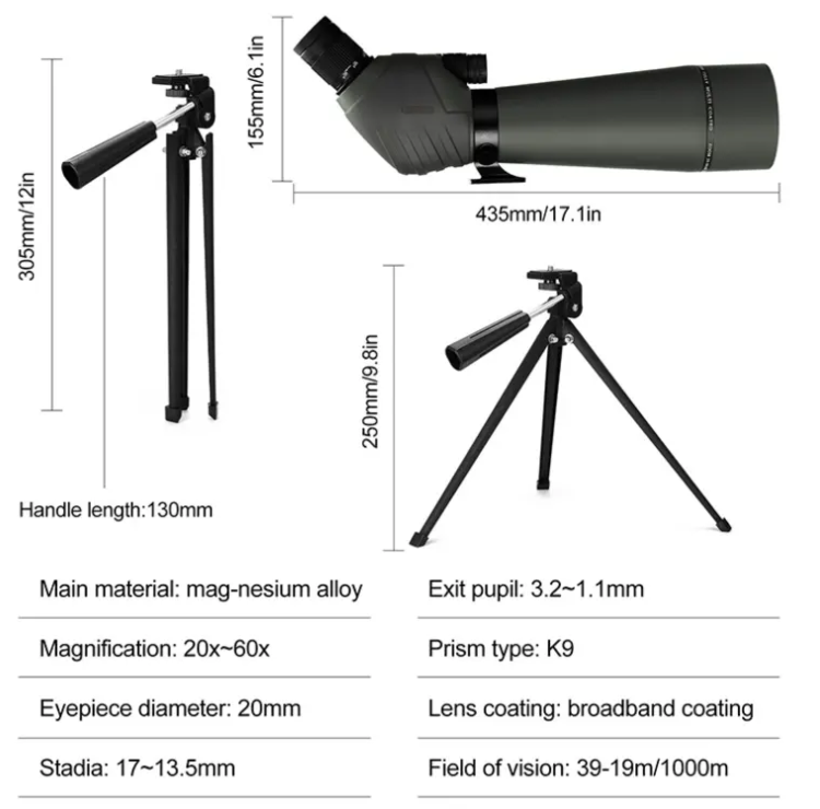 Buy Wholesale China 20-60x80 Hd Spotting Scope With Tripod 45 Degree ...