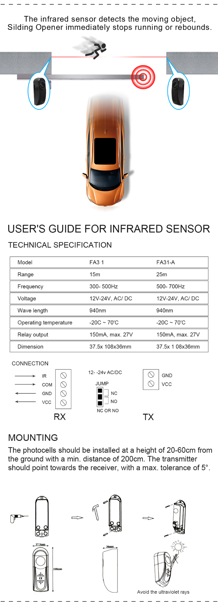 Original Foresee Photoelectric Sensor Photocell Beam Sensor Automatic ...