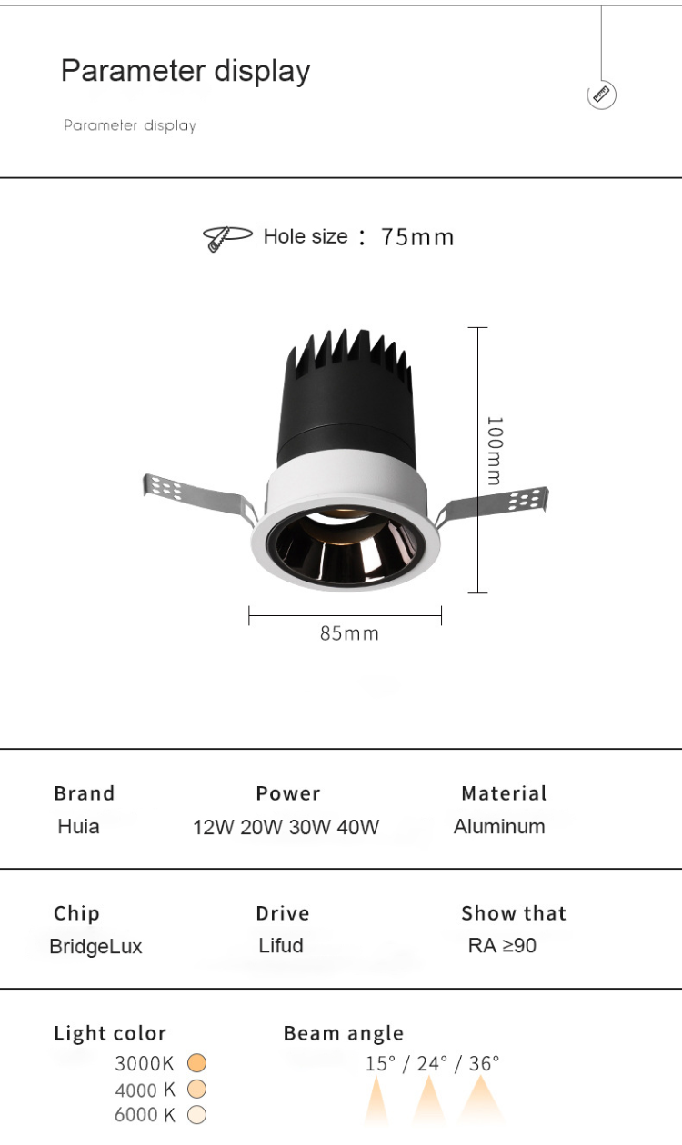 Mounted Round 12w Glare Spot Light Adjustable Recessed Led Downlight ...