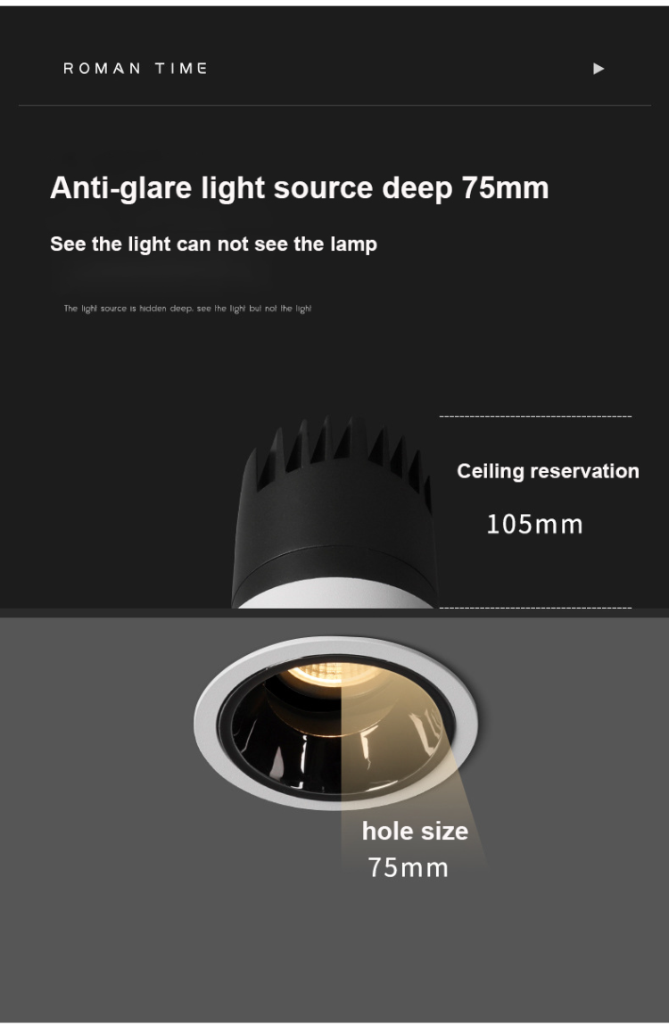 Mounted Round 12w Glare Spot Light Adjustable Recessed Led Downlight ...