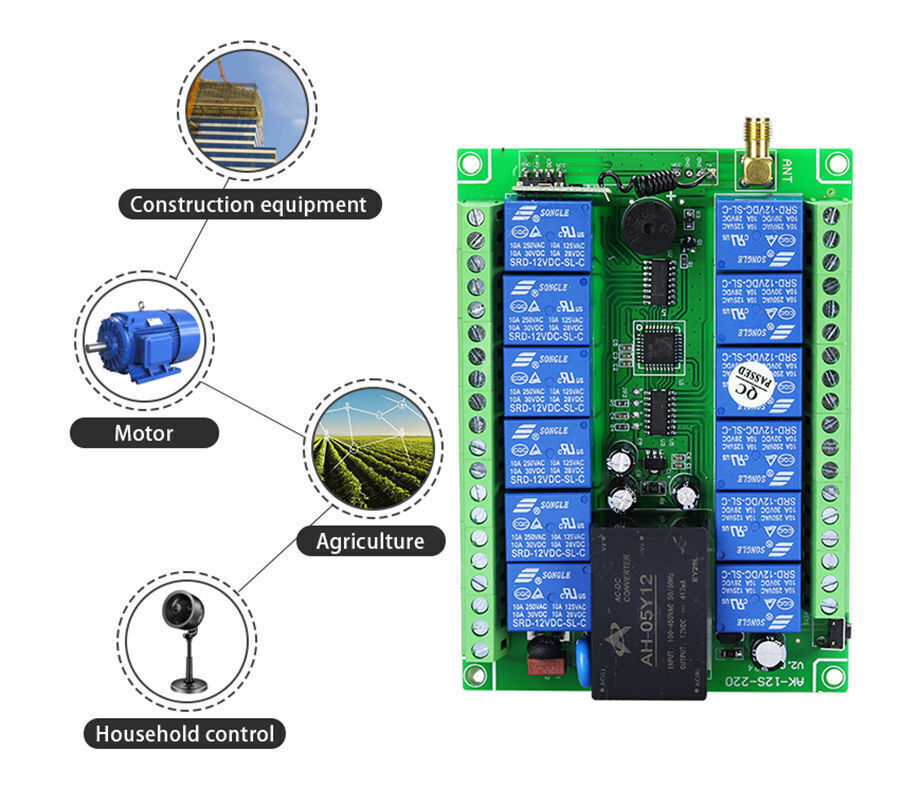 Rf Remote Control Switch Ac220v-380v 12 Channels Fsk 868mhz Industrial ...