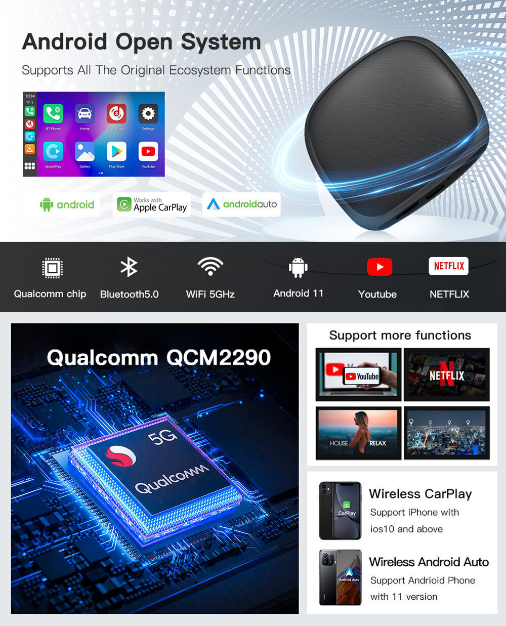 Buy Wholesale China Carabc 2023 Android 11 Wireless Carplay Ai Box Android Auto Adapter Qcm 4 ...