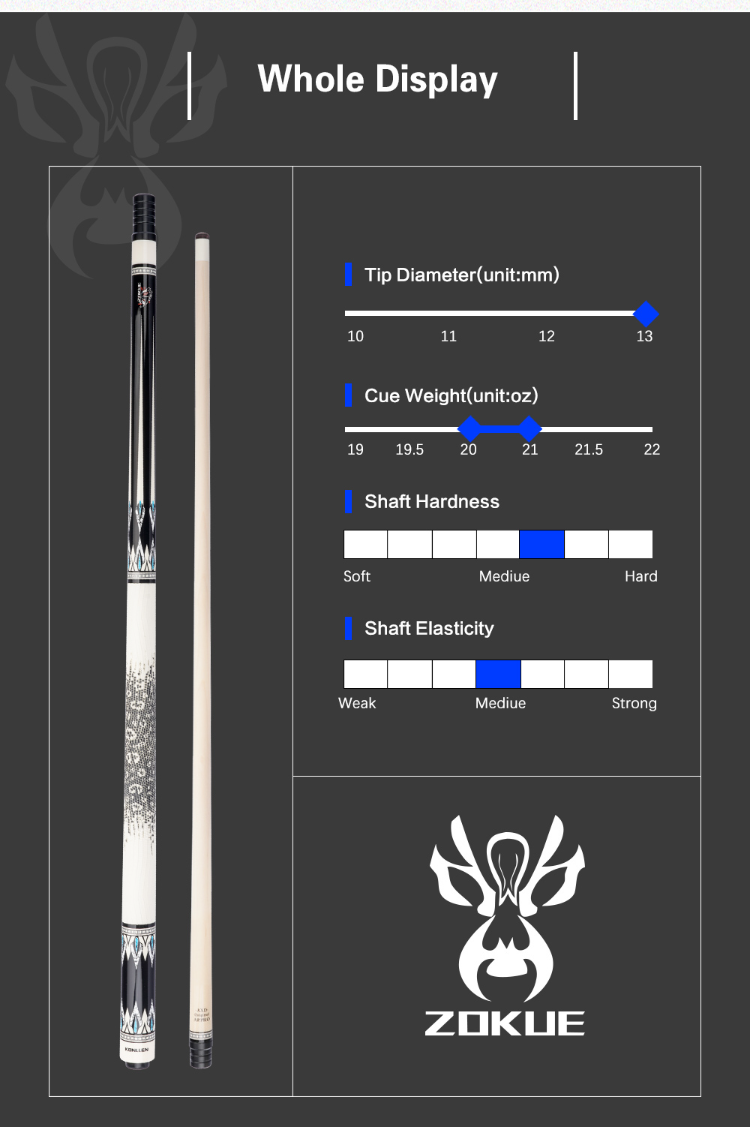 Konllen Pool Cue Stick 10.5/11.5/12.5mm Tip Billar Maple Shaft Radial ...