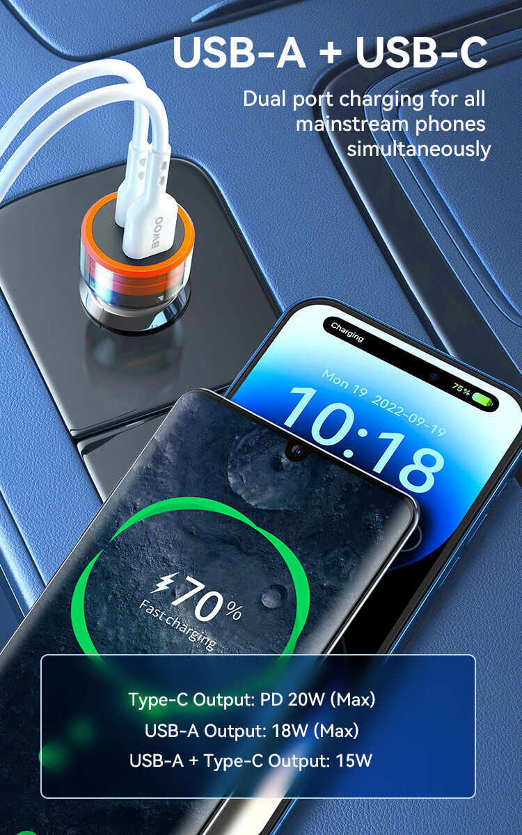 Buy China Wholesale Bwoo Usb-a + Usb-c Car Charger Pc+ Abs Material 38w Fast Charging ...