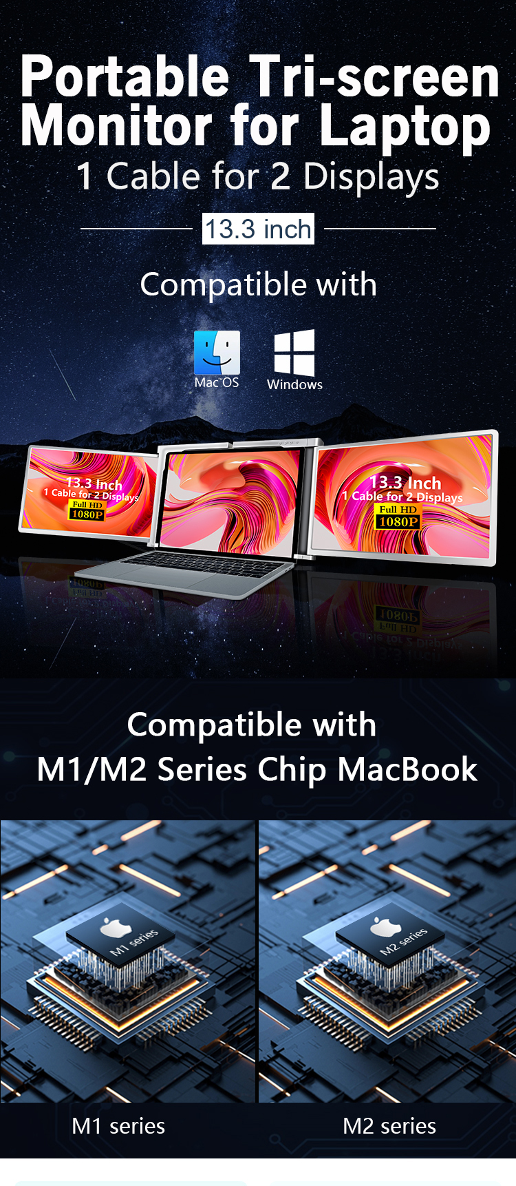 Factory Best Price Triple Laptop Screen Extender Dual 13.3 Inch Lcd ...