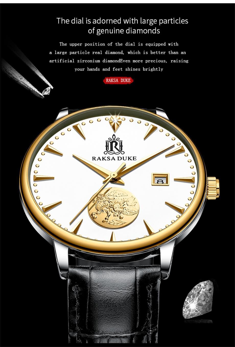 Raksa Duke Leather Watch For Man 2023 Luxury Diamond Setting Water ...