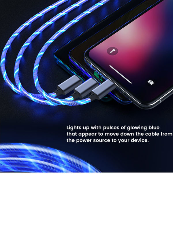 Buy Wholesale China Flowing Led Cable 3 In 1 Fast Data Cable Charging ...