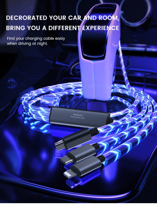 Buy Wholesale China Flowing Led Cable 3 In 1 Fast Data Cable Charging ...