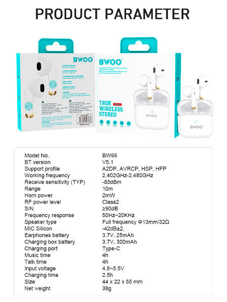 Bwoo Mini Tws Wireless Earphone For Smart Phone Bluetooth 5.1 Headset ...
