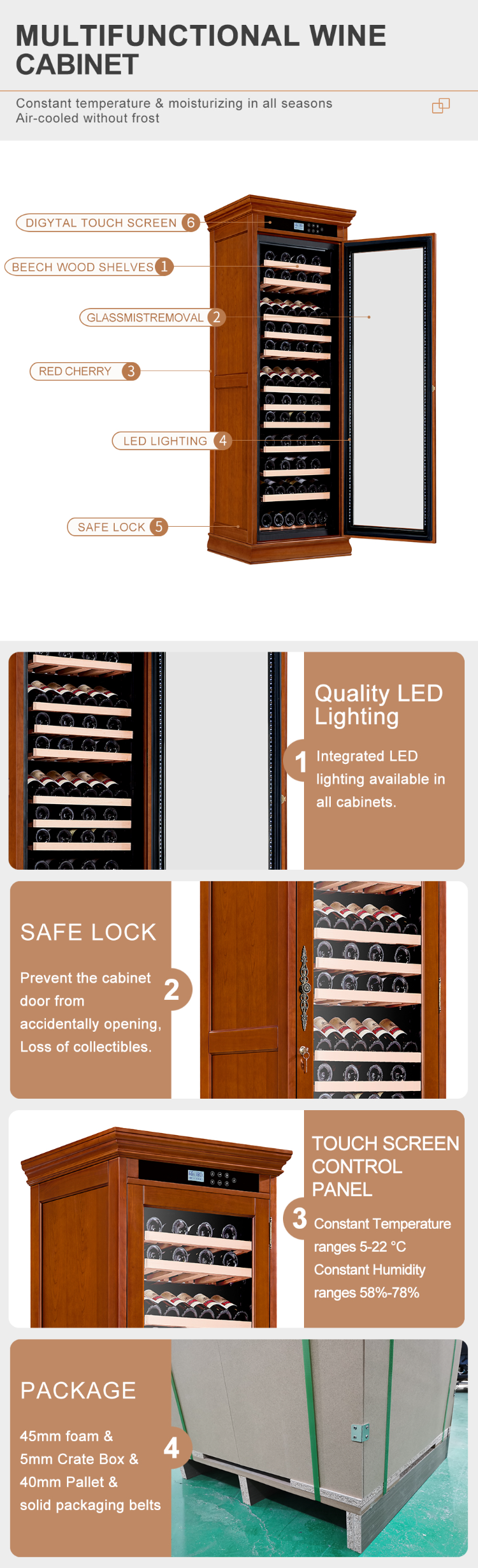 Buy Wholesale China Upright Free Standing Dual Zone Digital Led Touch Panel Cherry Wood Wine ...