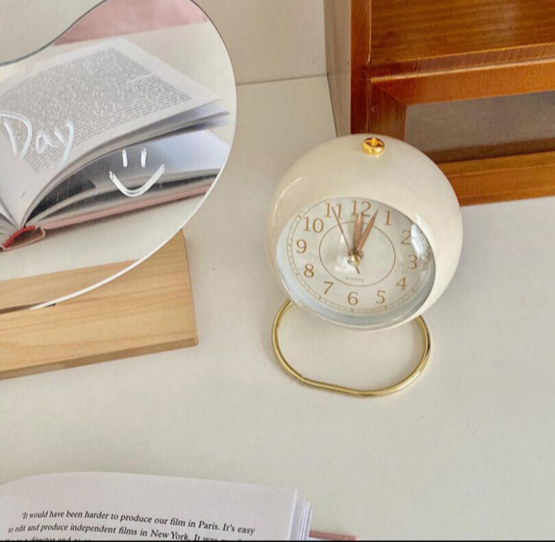 Ins Style Cream Alarm Clock Desk Clock Bedroom Clock Nordic Style Retro ...