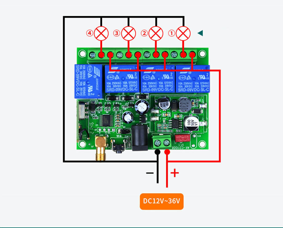 Rf Remote Control Switch Dc12-36v 4 Channels Lighting Control Barriers ...