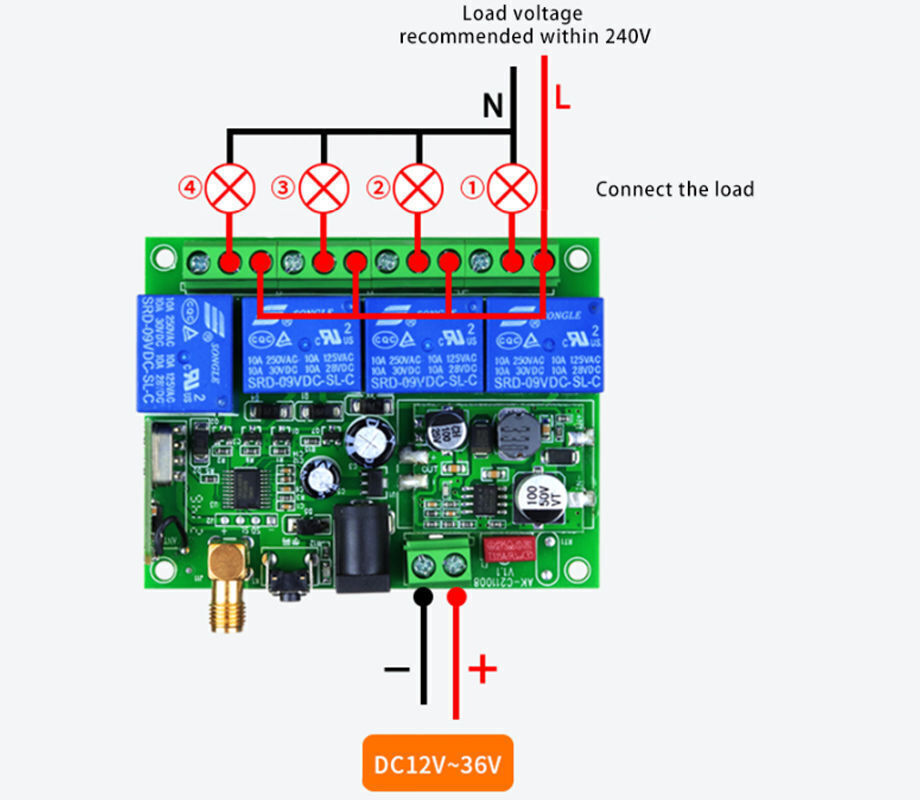 Rf Remote Control Switch Dc12-36v 4 Channels Lighting Control Barriers ...
