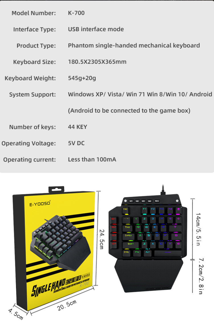 E-yooso K700 Teclado One-handed Rgb Mechanical Gaming Keyboard Type-c ...