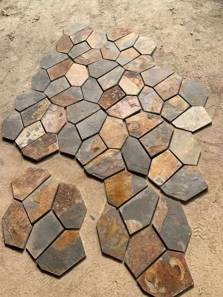 Irregular Outdoor Floor Interlocking Natural Rusty Slate Effect Stone Patio Flooring Tiles Non ...