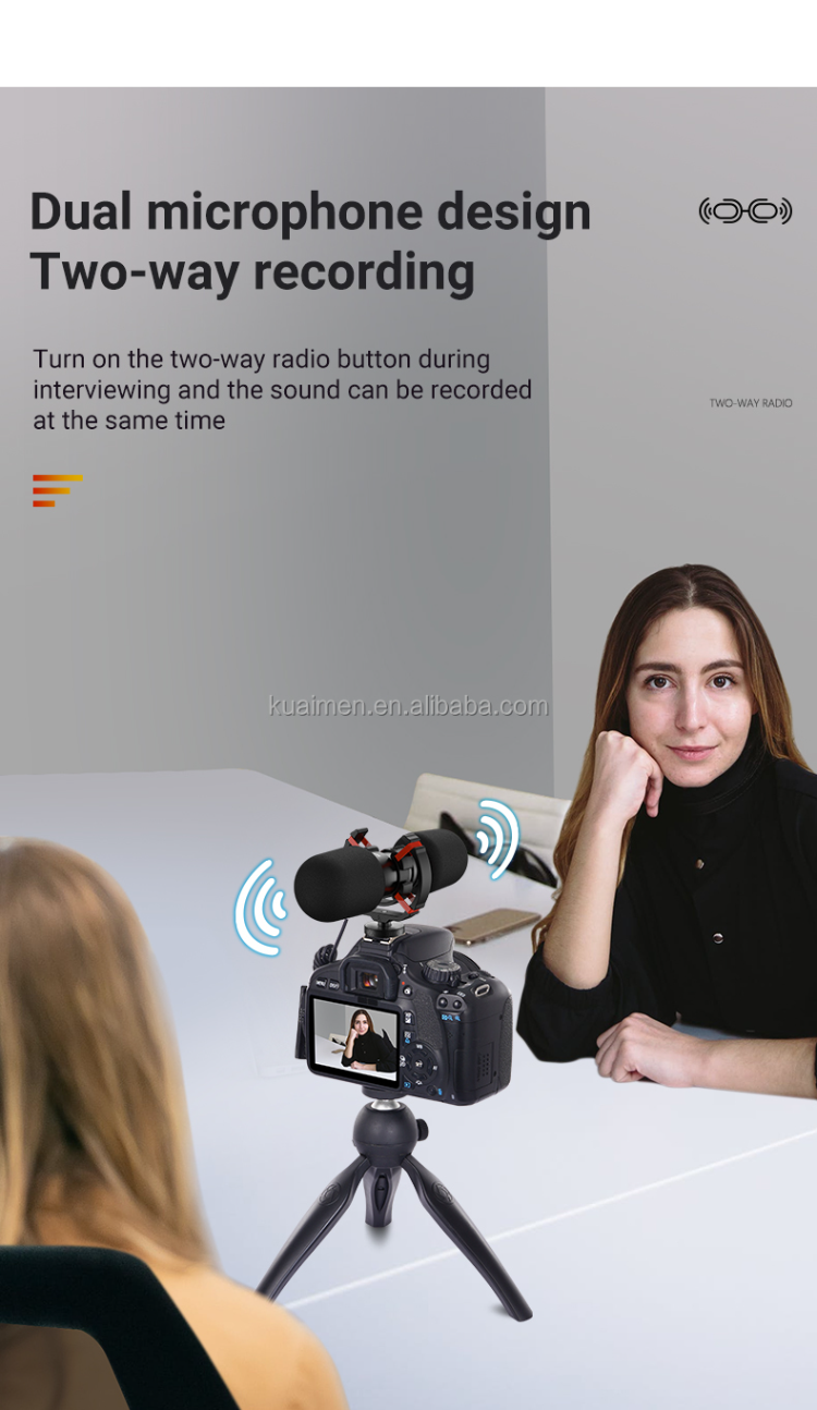 Interview Two Way On-camera Mic Vlog Video Cardioid Recording Dual Head ...