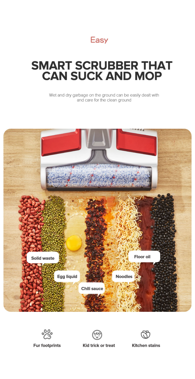 3in1, Mop + Vacuum + Sweep, Removes Oily, Dry Sticky Food And Drink ...
