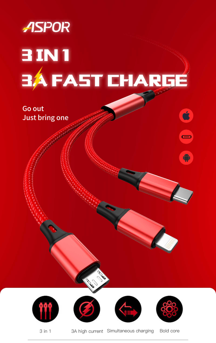 Aspor Ac-23 Free Sample 2.4a Multiple Universal 3in1 Charger One Usb Multi 3 In 1 De Carga 3 En ...