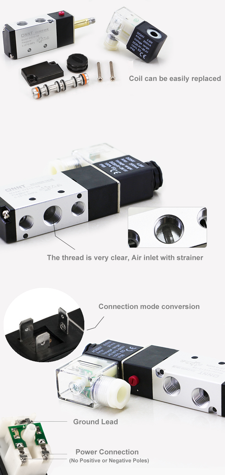 Use For 2p 2v 3v 4v 4m Msvc Pneumatic Valve Small Electric Pneumatic Valve Coil 110v 120vac ...