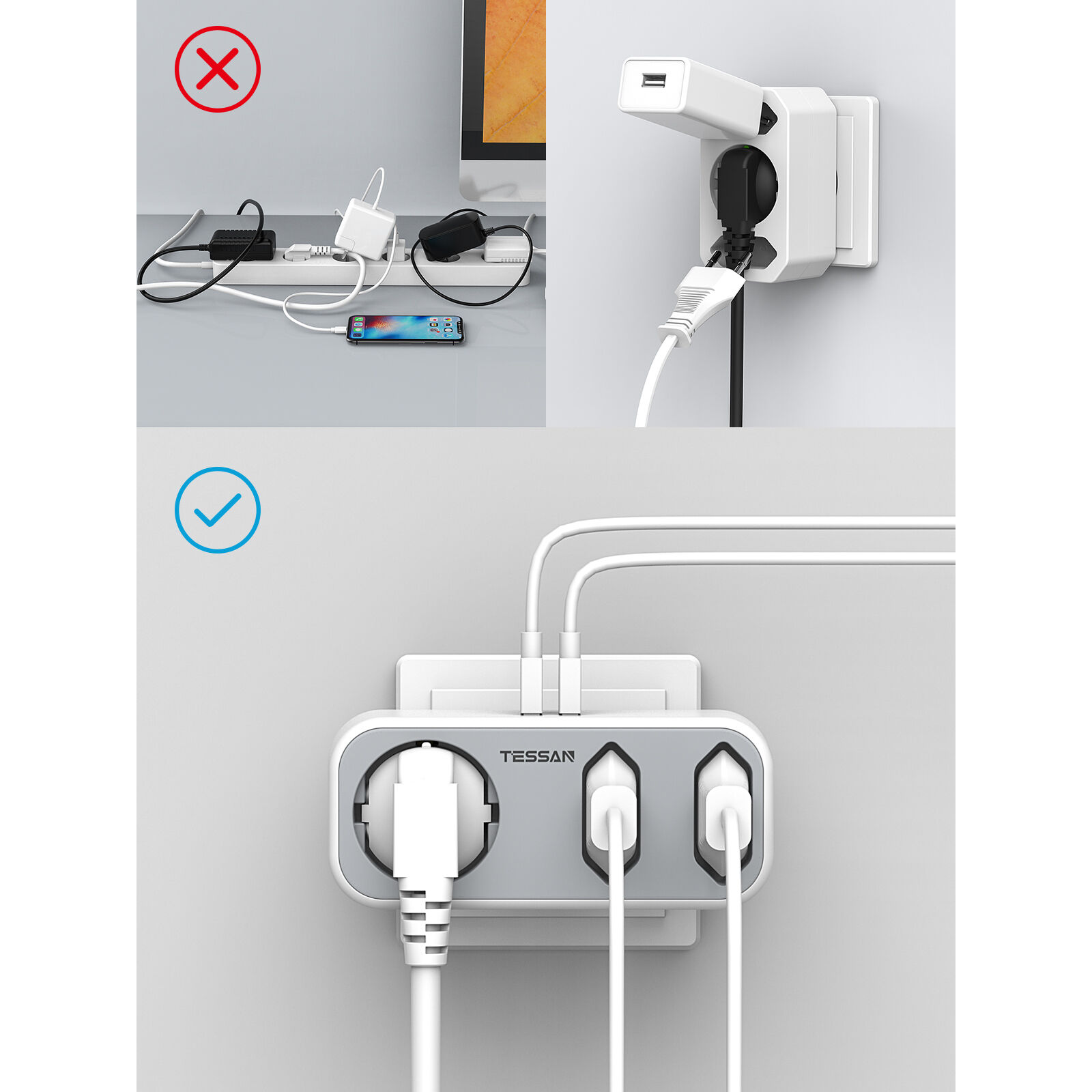 Buy Wholesale China Tessan 5-in-1 Multi Socket With 2 Usb Ports, 3-way ...