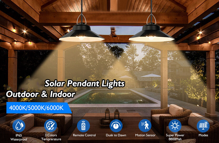 Solar Pendant Light Outdoor Indoor 1200lm Solar Shed Light With Motion ...